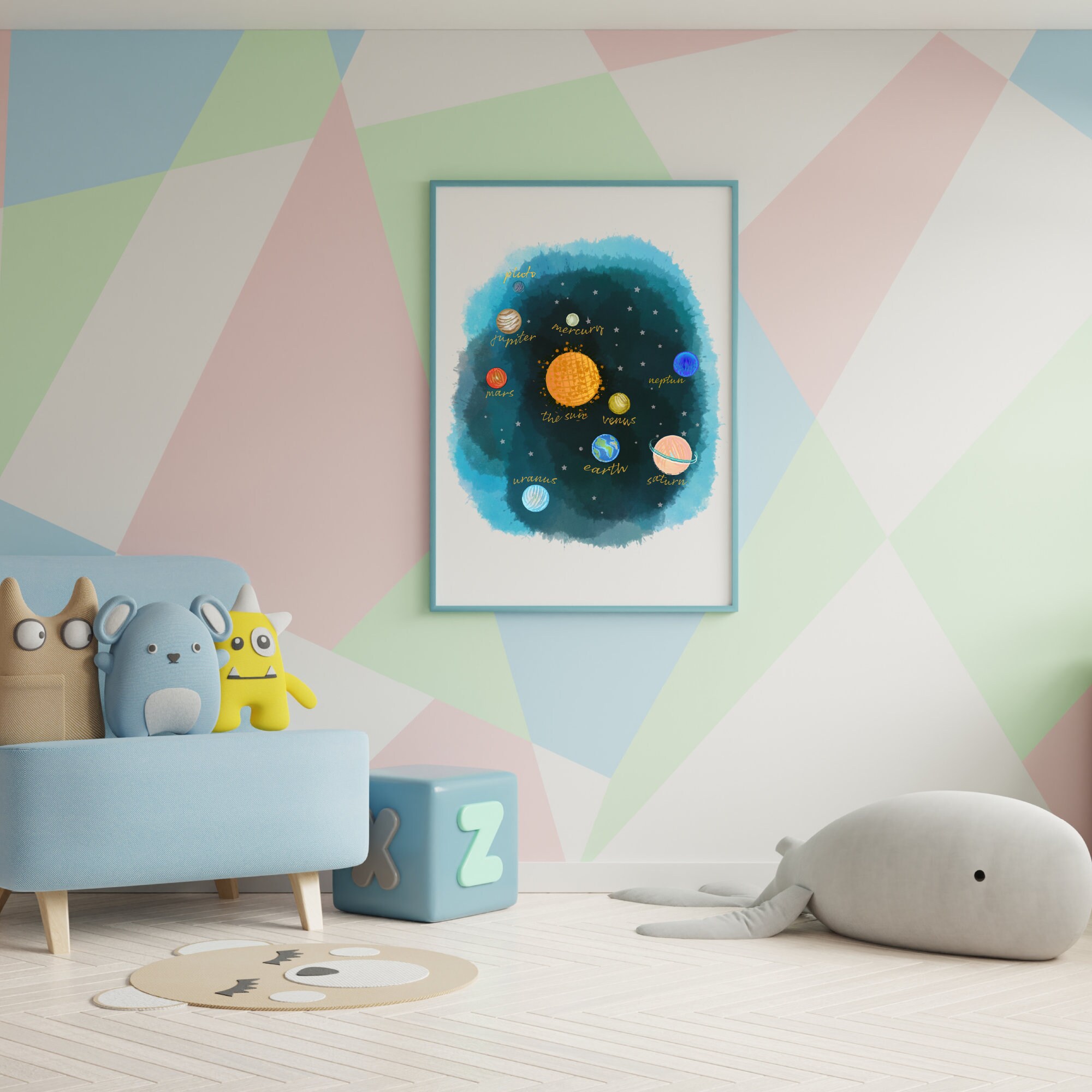 Colorful Solar System Painting Digital Art, Kids Room Decor, Solar ...