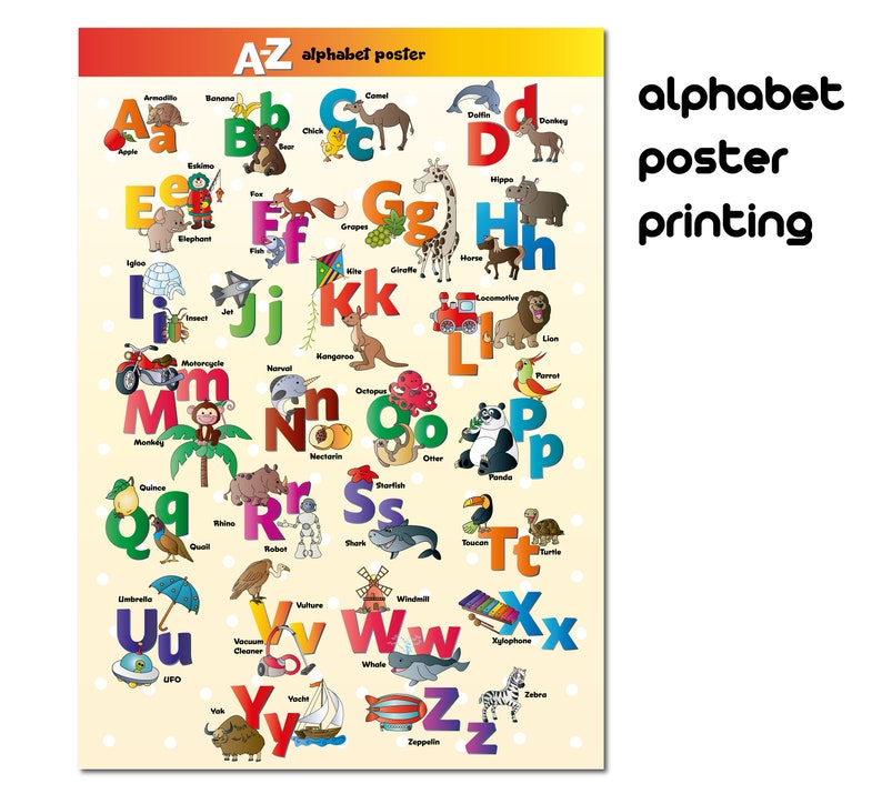Alphabet Poster, ABC Prints, Printable Alphabet Poster Educational Wall ...