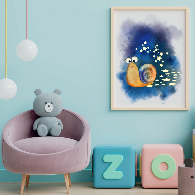 Colorful Snail Painting- Digital Art, Snail Printable, Kids Room Decor ...