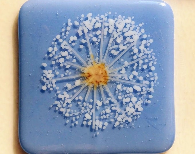 Periwinkle Blue Fused Glass Dandelion Art Accent Tile Coasters - Etsy