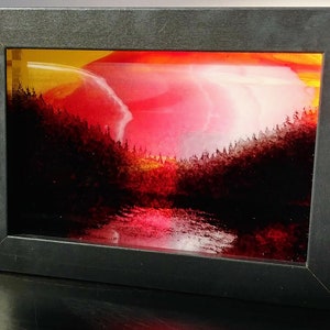 Fused Glass Sunset Sky Forest Lake Landscape Art Framed - Etsy