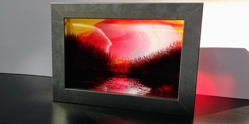 Fused Glass Sunset Sky Forest Lake Landscape Art Framed - Etsy