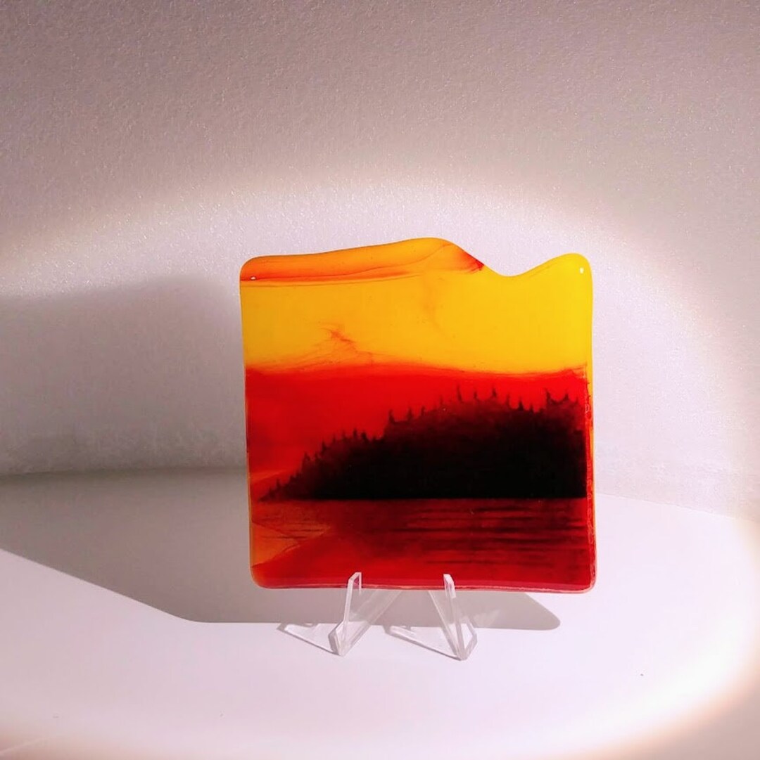 Fused Glass Forest Sunset Landscape Art Accent Tile - Etsy