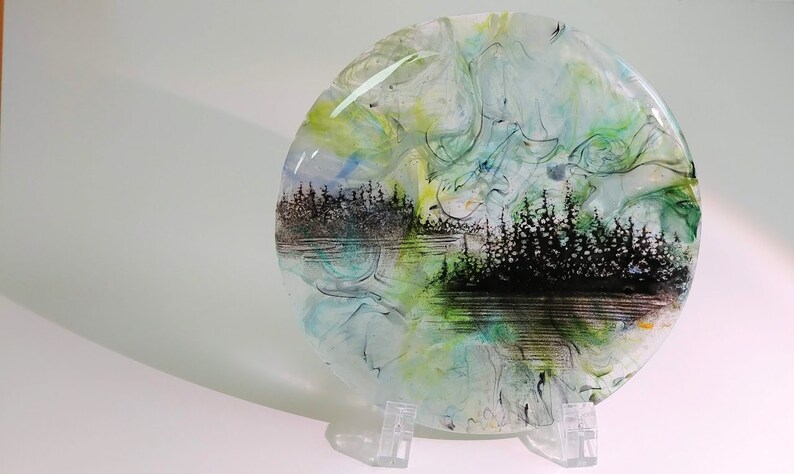 Fused Glass Round Tree Forest Landscape Art - Etsy