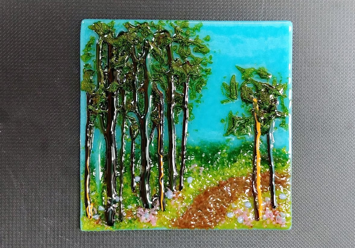 Fused Glass Forest Path Tree Landscape Art Accent Tile - Etsy