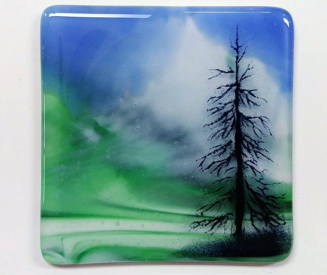 Handmade 4 Inch Square Mountains Banff Alberta Evergreen Tree Landscape ...