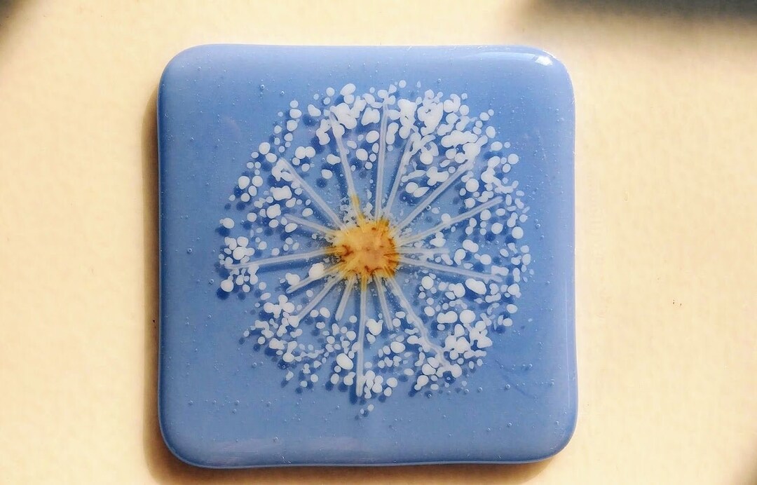 Periwinkle Blue Fused Glass Dandelion Art Accent Tile Coasters - Etsy