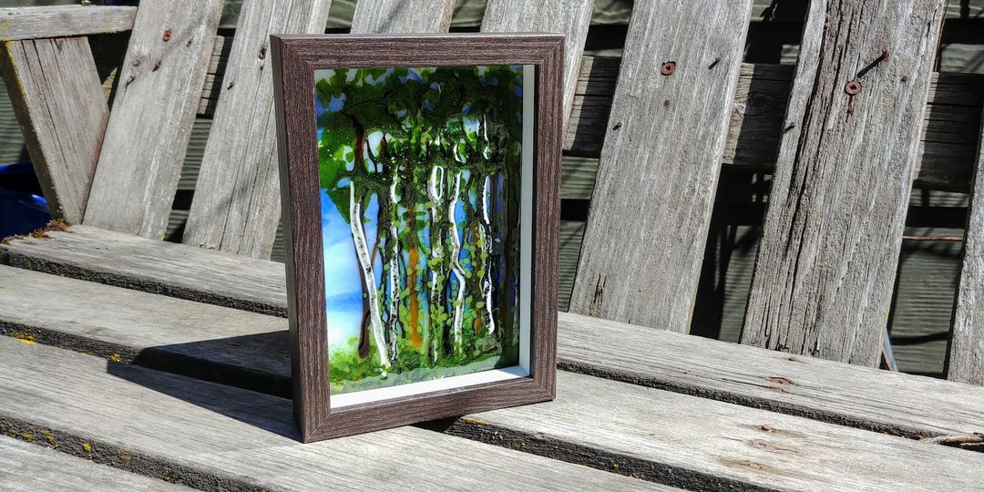 Fused Glass Sparkly Leafy Green Tree Landscape Art Framed - Etsy