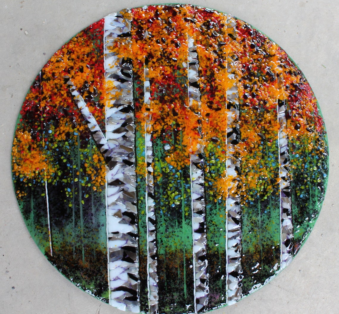 Fused Glass Mosaic Art Wall Hanging Trees Landscape Birches - Etsy