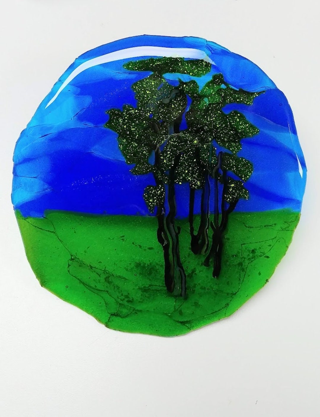 Fused Glass Tree Sky Round Landscape Art - Etsy