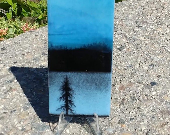 Fused Glass Cool Blue Tree Landscape Art - Etsy