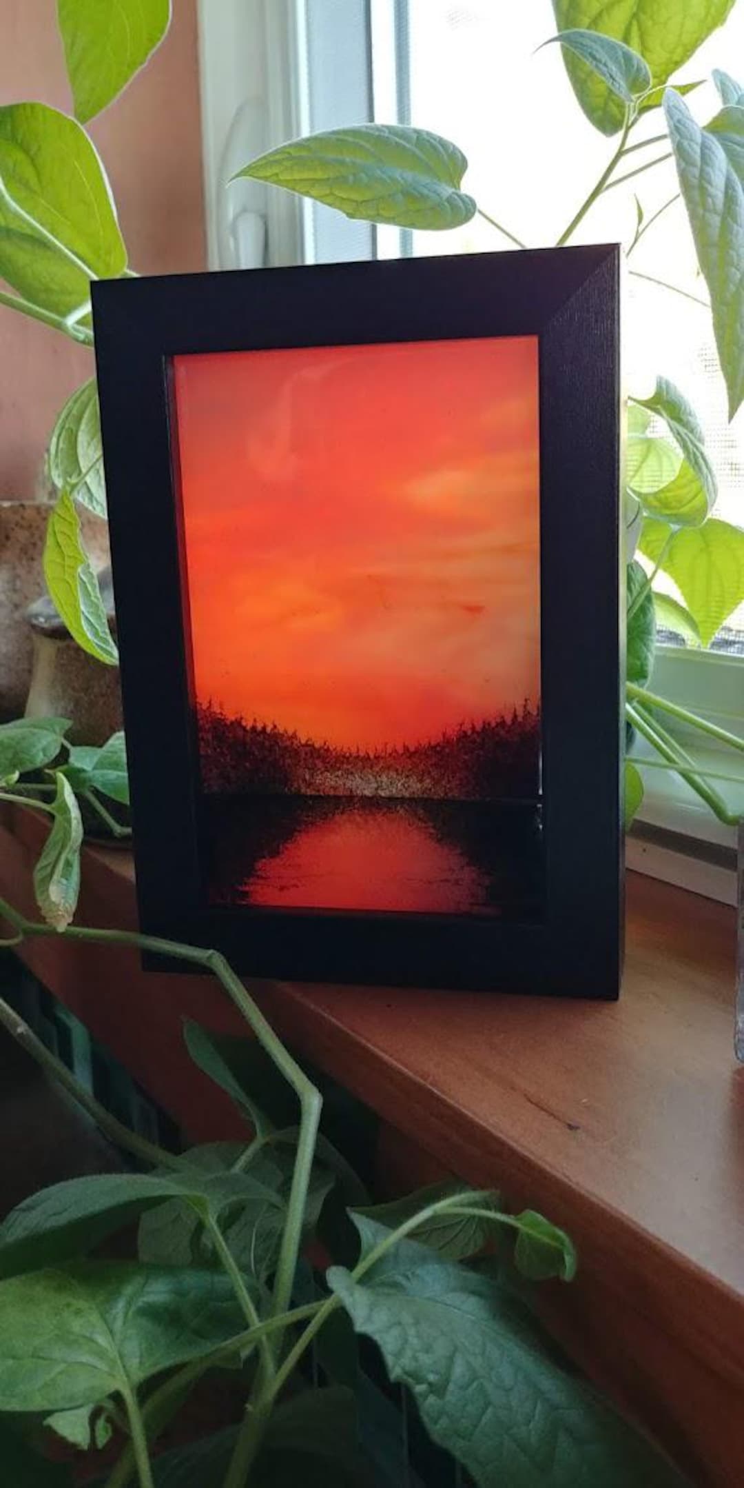 Fused Glass Sunset Sunrise Sky Forest Lake Landscape Art Framed - Etsy