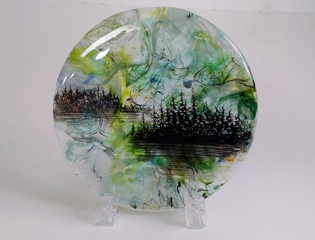 Fused Glass Round Tree Forest Landscape Art - Etsy