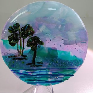 Fused Glass Round Tree Moon Water Landscape Art - Etsy