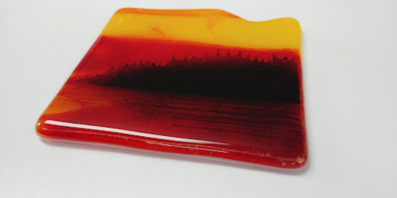 Fused Glass Forest Sunset Landscape Art Accent Tile - Etsy