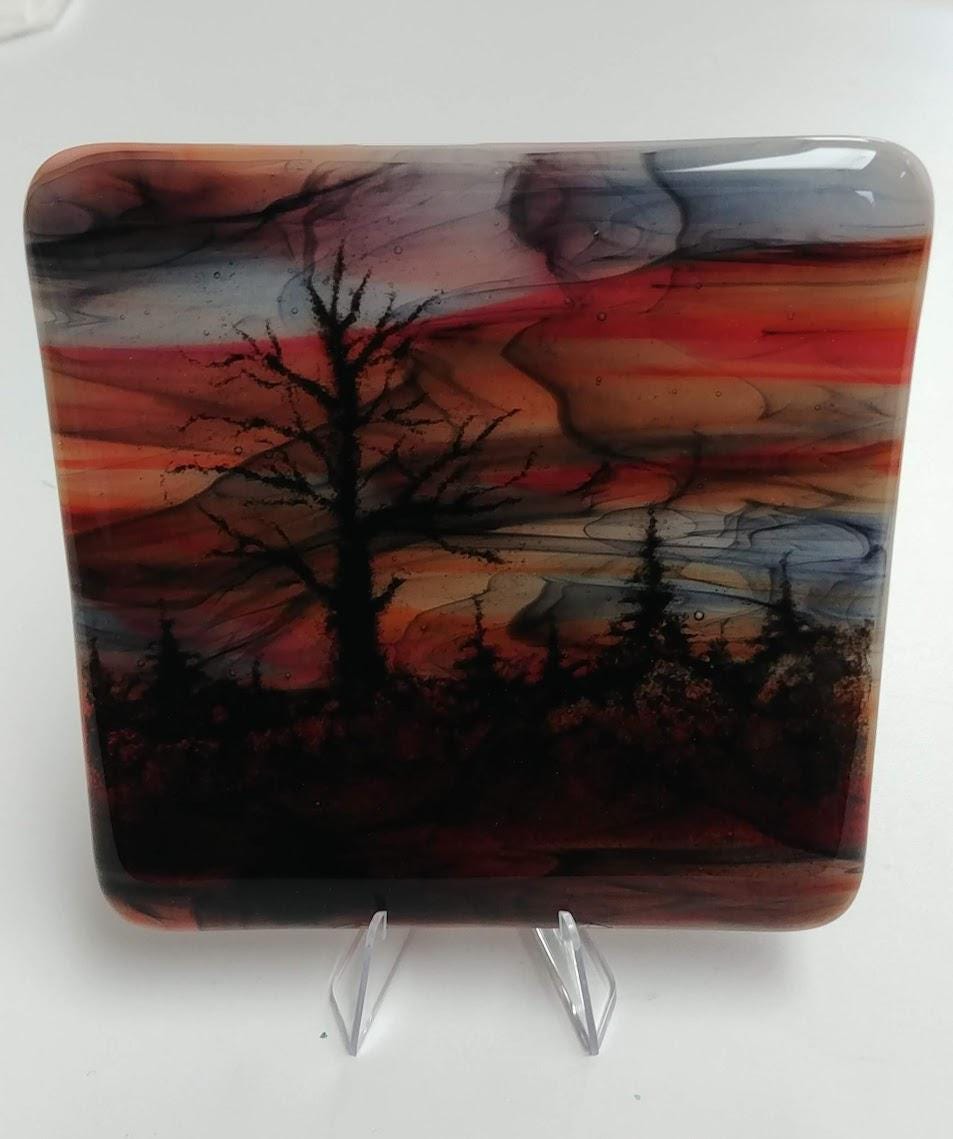 Fused Glass Tree Orange Sunset Sky Landscape Accent Tile Art - Etsy