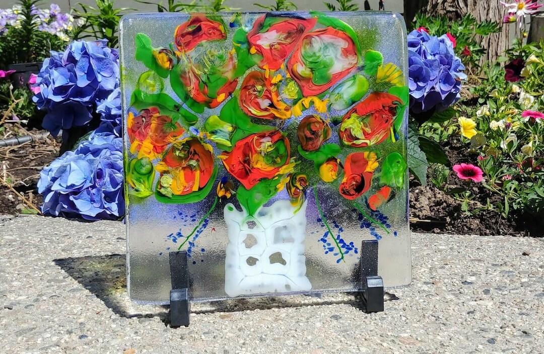 Fused Glass Red Rose Flowers Bouquet - Etsy