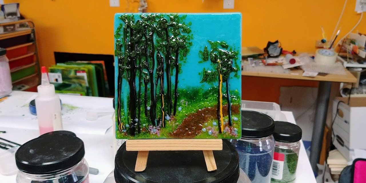 Fused Glass Forest Path Tree Landscape Art Accent Tile - Etsy