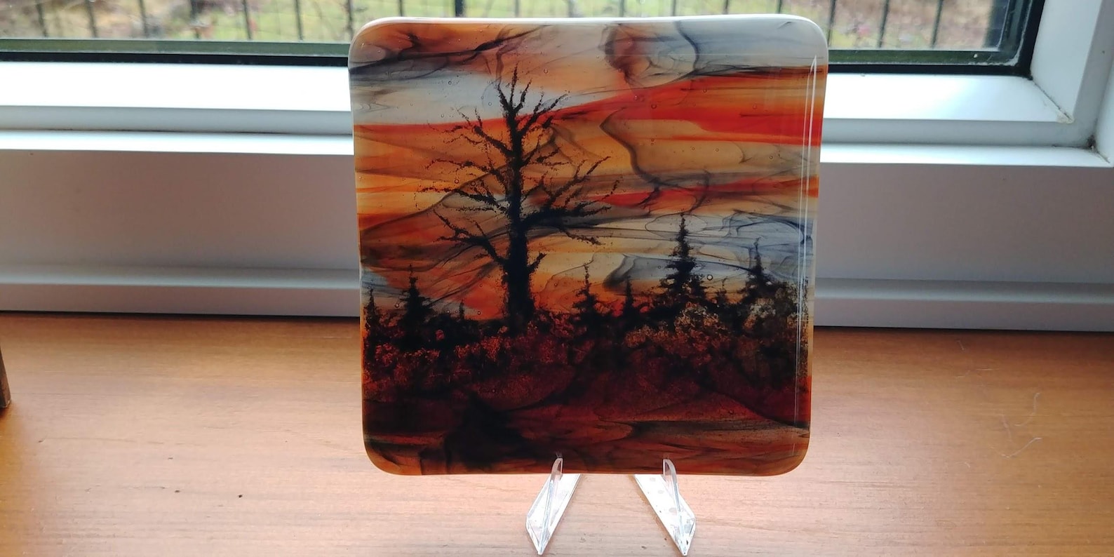 Fused Glass Tree Orange Sunset Sky Landscape Accent Tile Art - Etsy