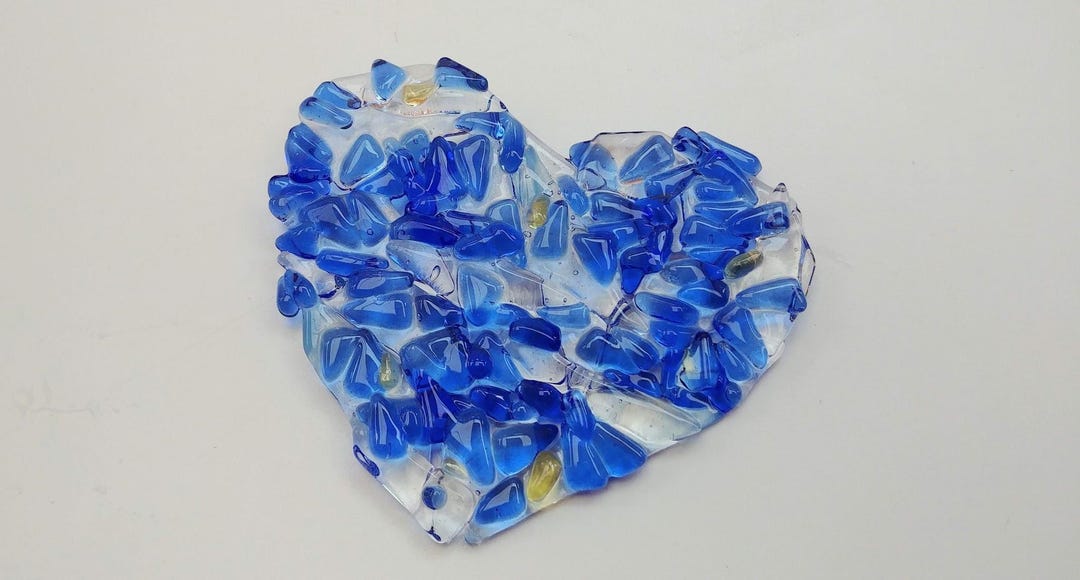 Blue Textured Fused Glass Heart - Etsy