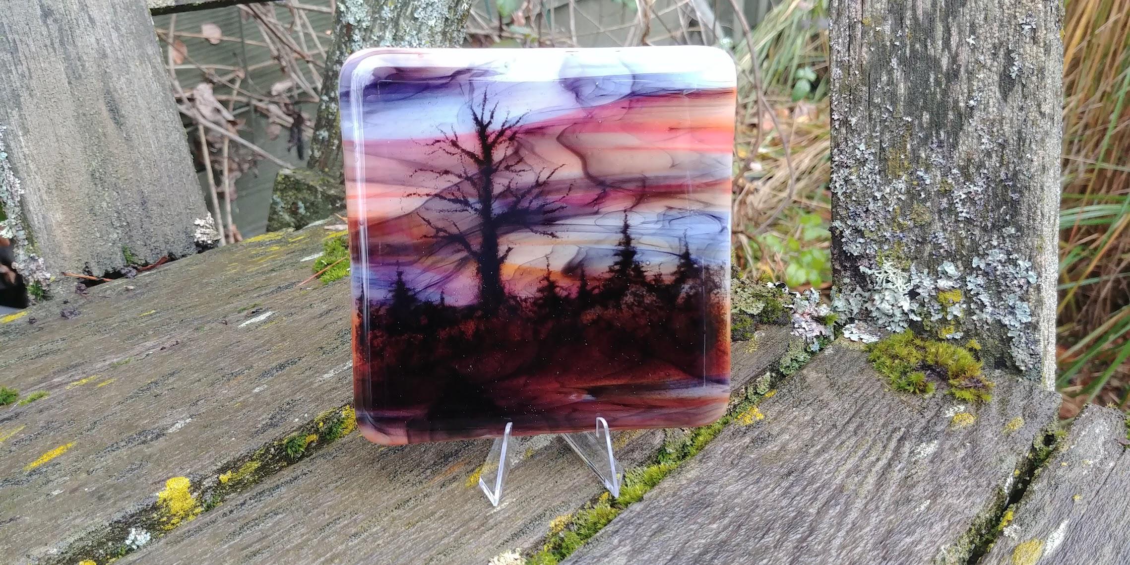 Fused Glass Tree Orange Sunset Sky Landscape Accent Tile Art - Etsy