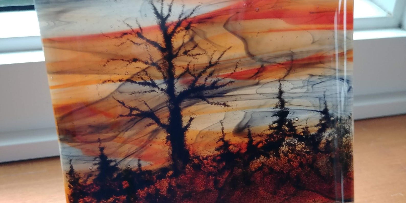 Fused Glass Tree Orange Sunset Sky Landscape Accent Tile Art - Etsy