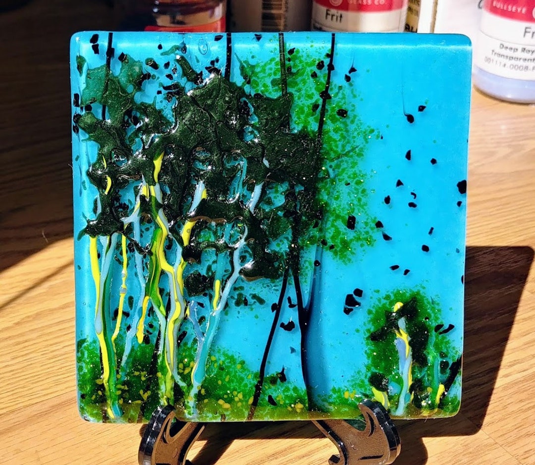 Fused Glass Forest Tree Landscape Art Accent Tile - Etsy