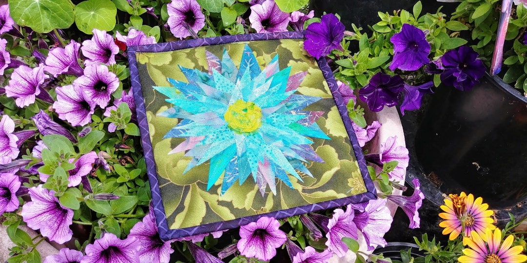 Blue Flower Square Art Quilt Wall Hanging - Etsy