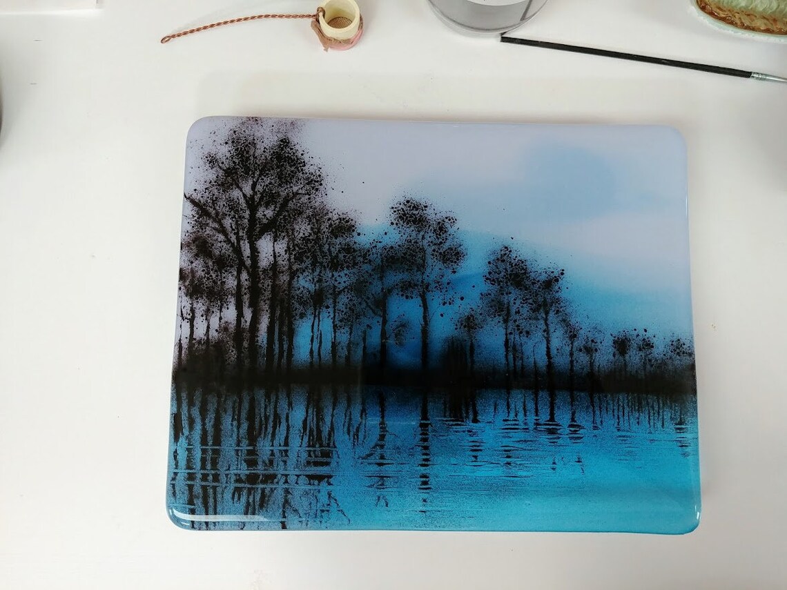 Fused Glass Forest Trees Water Landscape Art - Etsy