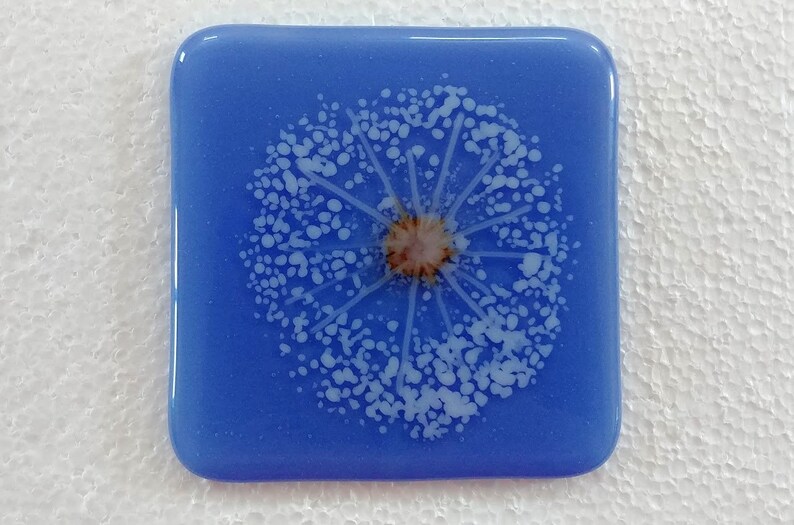 Periwinkle Blue Fused Glass Dandelion Art Accent Tile Coasters - Etsy