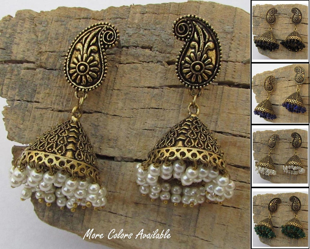Beautiful Brass Finish Jhumkas Indian Jhumka Metal Jhumki - Etsy