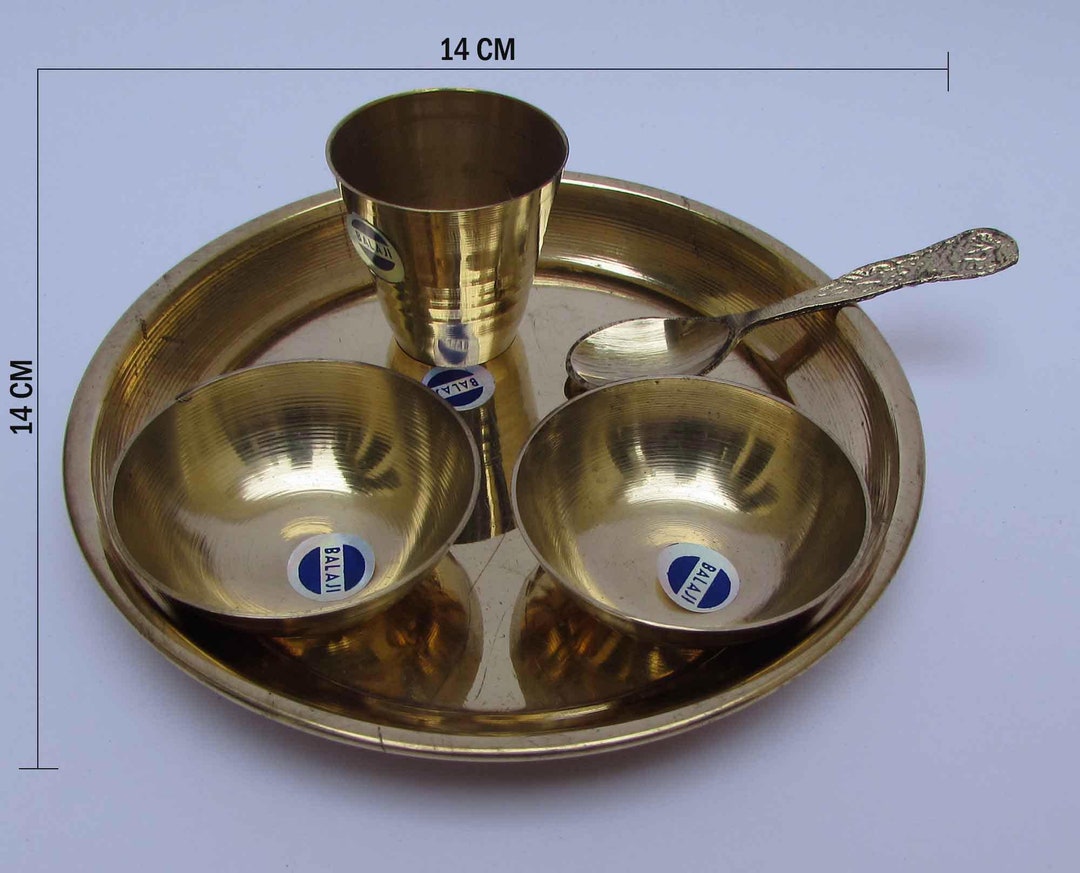 Gifts & Decor Small Size Brass Puja Thali With 2 Katori/bowls, 1 Spoon ...