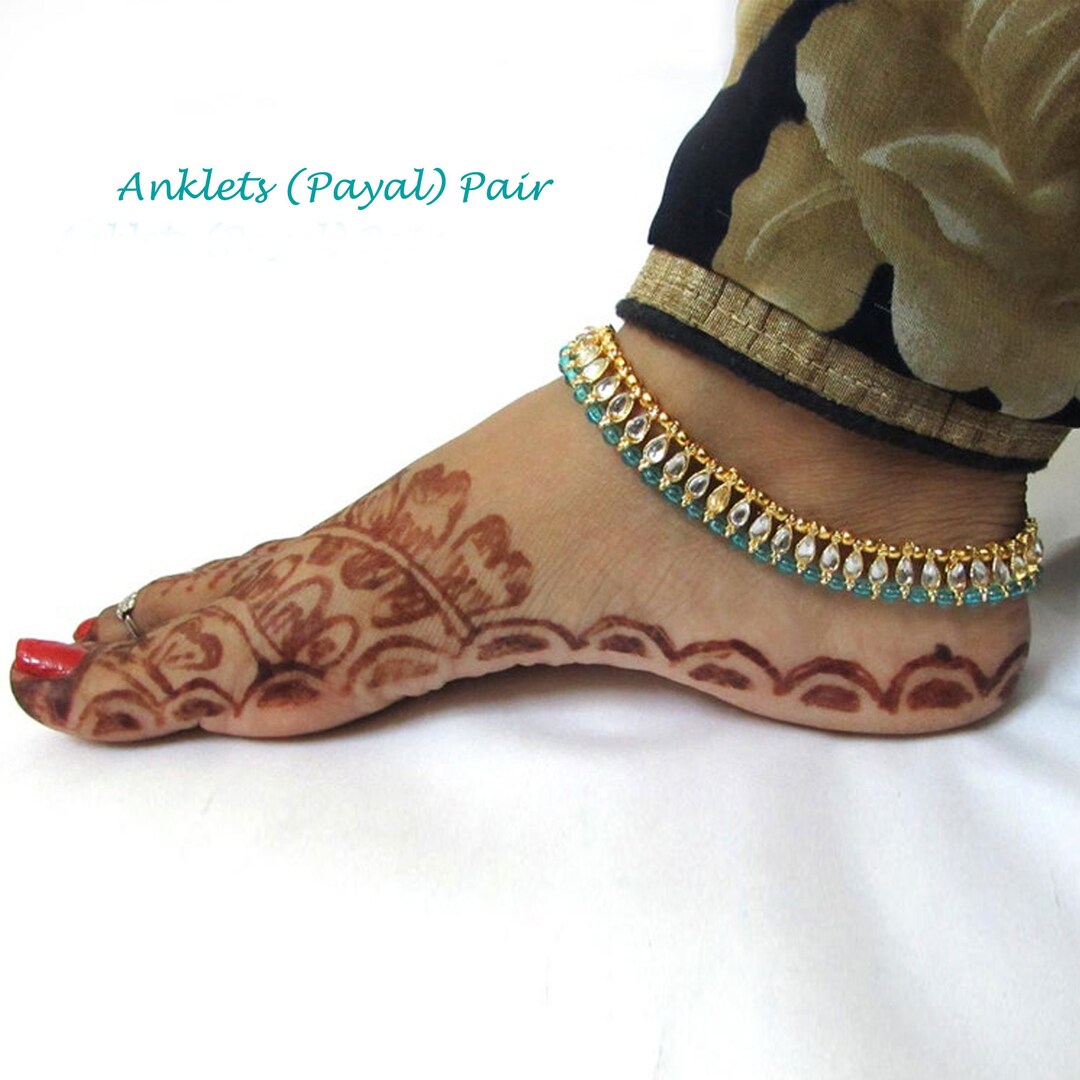 Turquoise Anklets Indian Turquoise Payal, Bollywood Jewelry, Fashion ...
