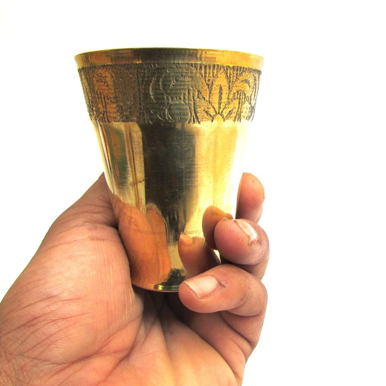 Brass Glass Drinkware 150 Ml Embossed Brass Pital Water - Etsy