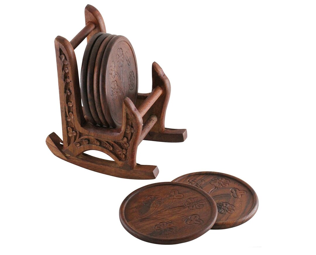 Wooden Drink Coasters Wood Table Coaster Set of 6 for Tea Cups Coffee ...