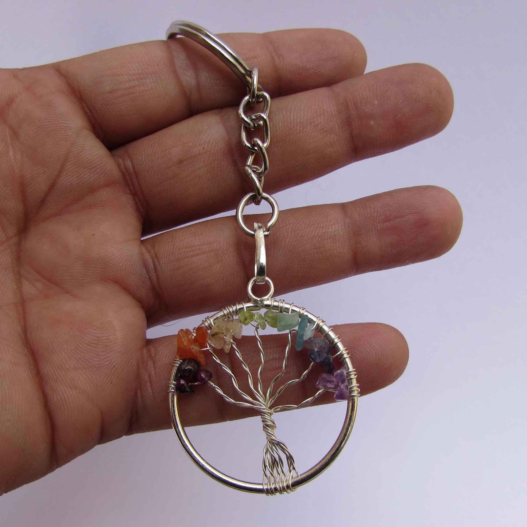 Chakra Tree of Life Crystal Keychain/key Ring,gemstone Keychain,chakra ...