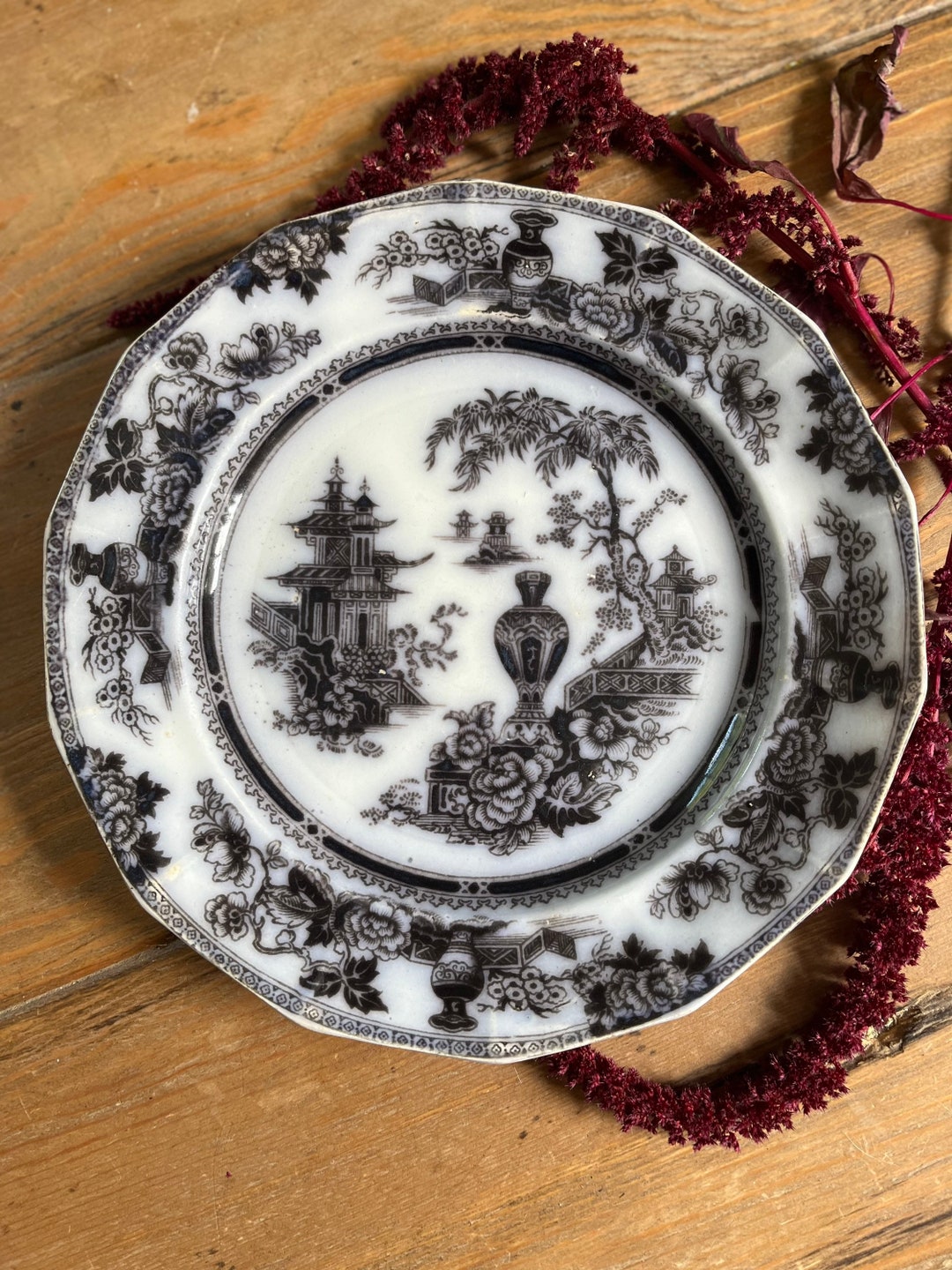 Rare W Adams & Sons Jeddo Ironstone Plate-antique Flow Black Ironstone ...