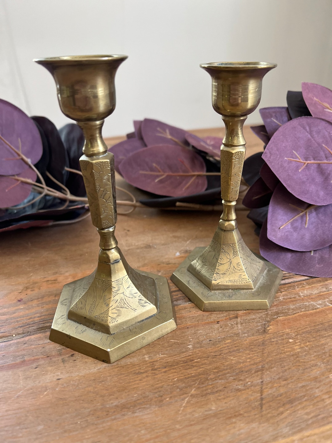 Vintage Chinese Brass Candlesticks-pair of Vintage Asian Brass ...