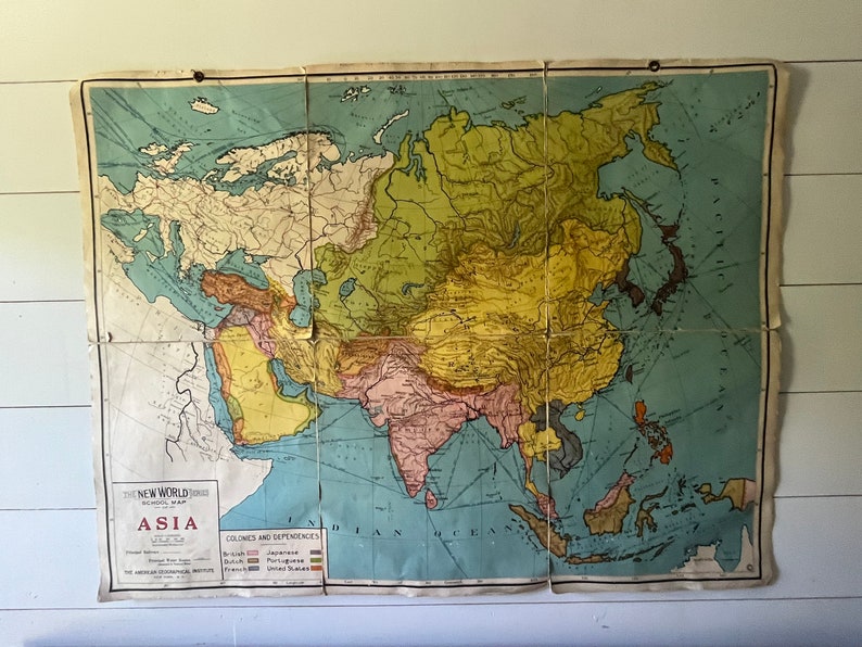 Antique School Map of Asia-new World Series School Map of - Etsy