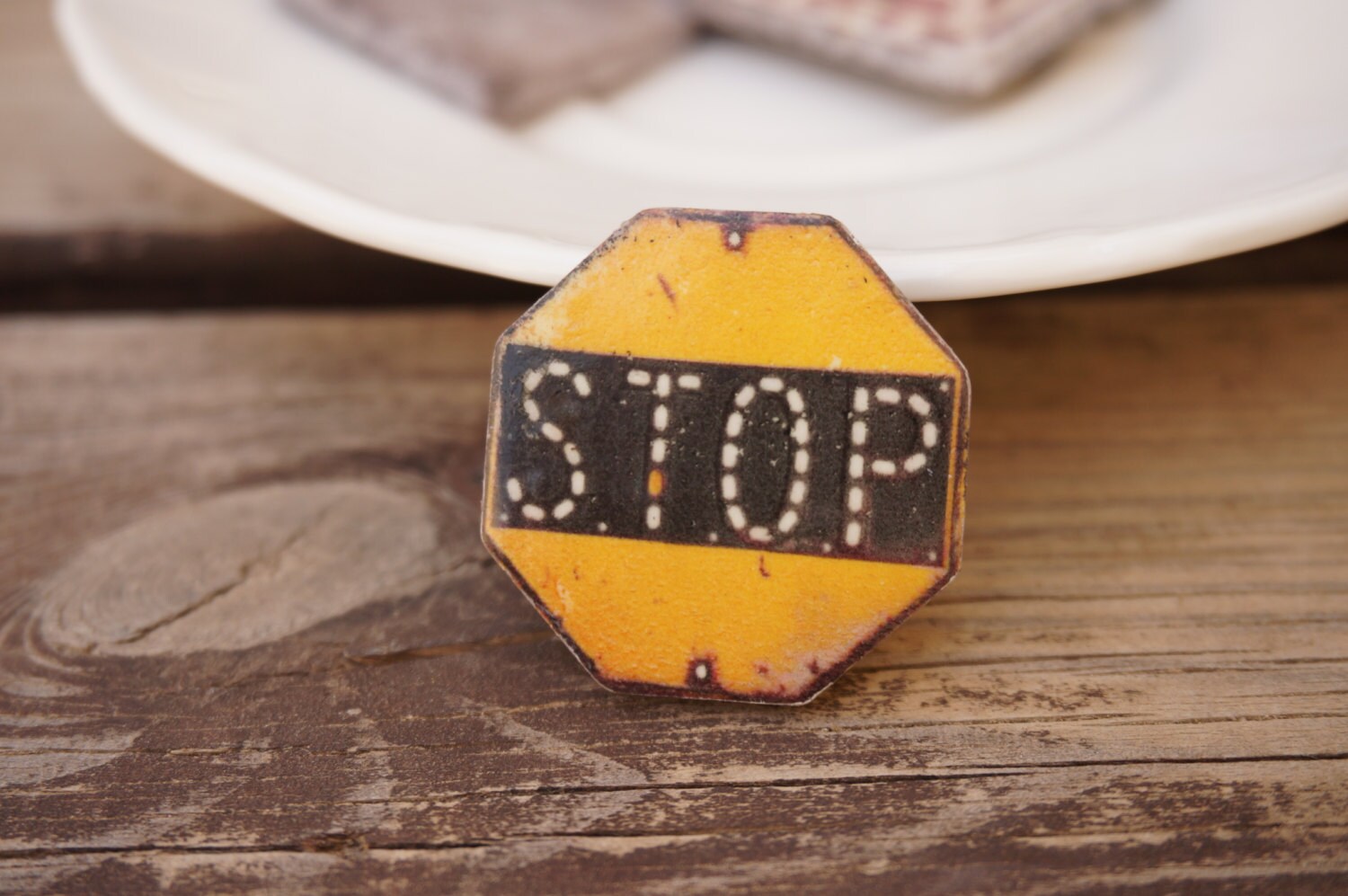 Stop Brooch - Pin - Road Signs - Industrial Jewelry - Yellow - Stop ...