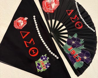 Large Delta Sigma Theta Fan, Red With Pearls and African Violets, Line ...