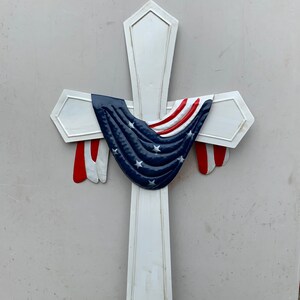 Metal cross with draped American flag. Garden stake 26 x 12 | Etsy