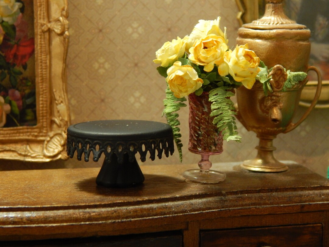 Flat Black Queen Crown Style Cake Stand Miniature Handmade 1:12 Scale ...