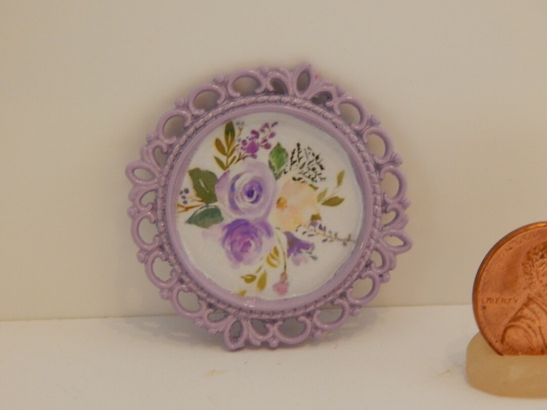 Round Filigree Miniature Tray in Hydrangea Purple With Lilac Colored ...