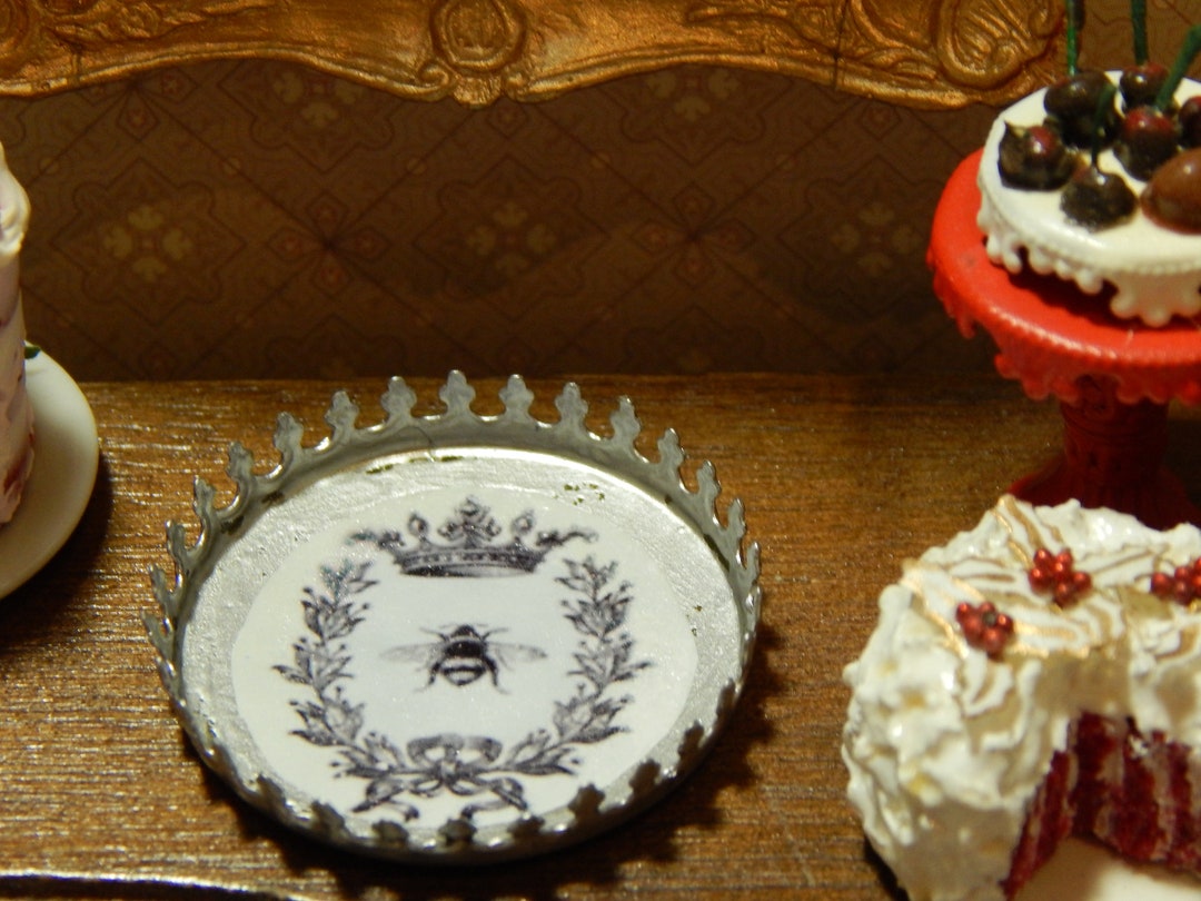 Silver Crown Tray With Vintage Queen Bee Handmade 1:12 Scale Dollhouse ...