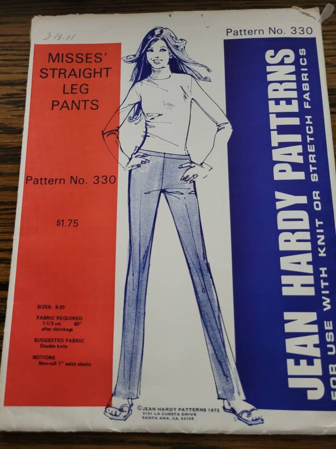 Uncut Jean Hardy Pattern #330 Misses Straight Leg Pants Sizes 6 Thru 30 ...