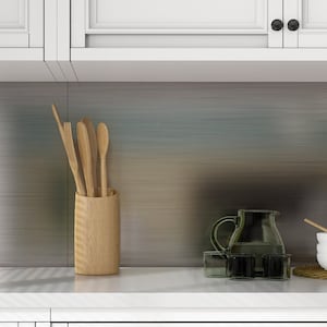 Backsplash Brushed Silver, Kitchen Wall Decor, Large Backsplash, Faux ...