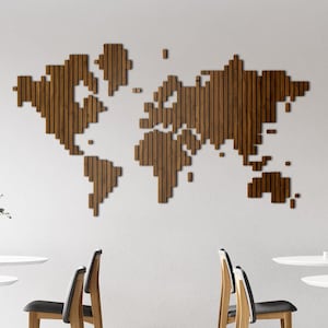 Large 3D World Wall Map Vertical Lines, Wood Imitation, 3d Map, SKU ...