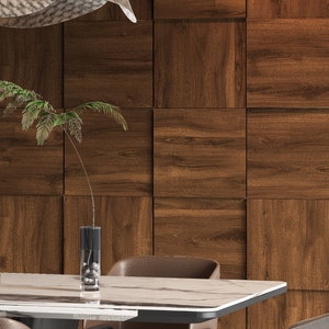Dark Wood Modular Squares, 3D Decorative Wall Panels, Easy Installation ...