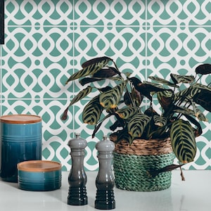 Green Sea Tile Stickers, Geometric Tile Decal, Mosaic Wall Decor, Vinyl ...